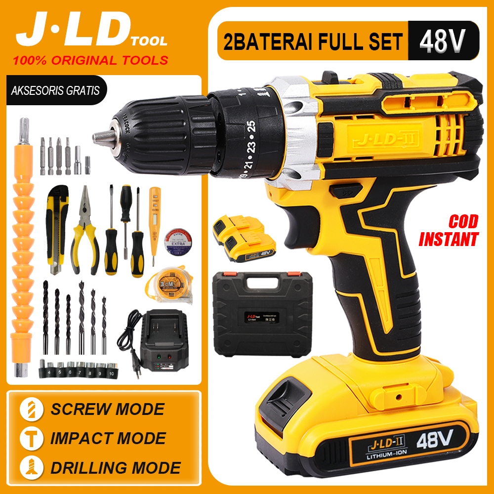 Jual 【PROMO】JLD-l l Mesin Bor 2Baterai 48vf Bor Cordless Drill Baterai ...