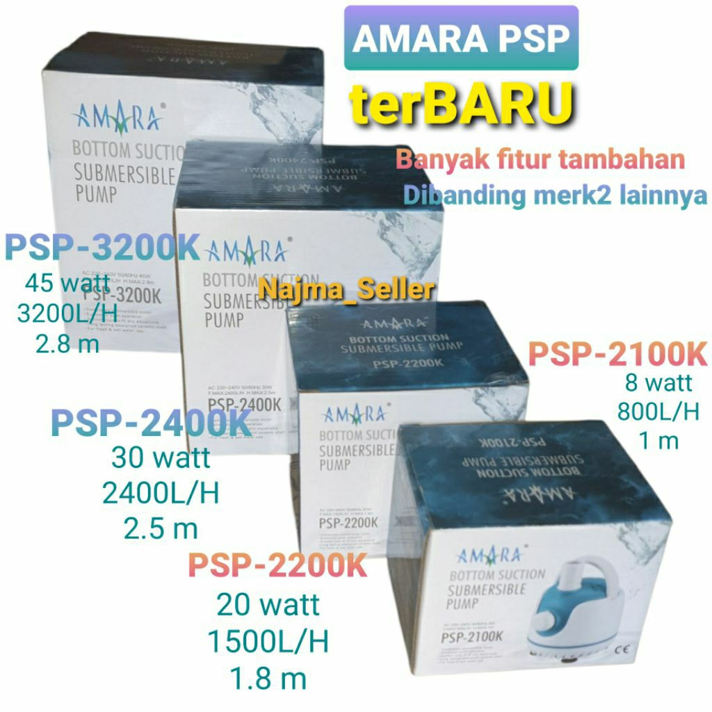 Jual Mesin Pompa aquarium atau Kolam ikan. AMARA PSP seri 2100, 2200, 2400 dan 3200 K. Fitur ...