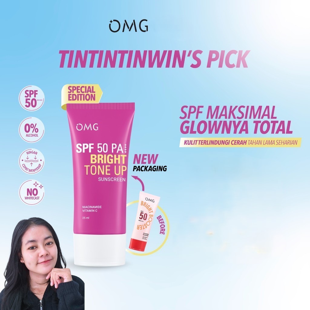 Jual OMG SPF 50 PA++++ BRIGHT TONE UP SUNSCREEN 25ML (NEW PACKAGING ...