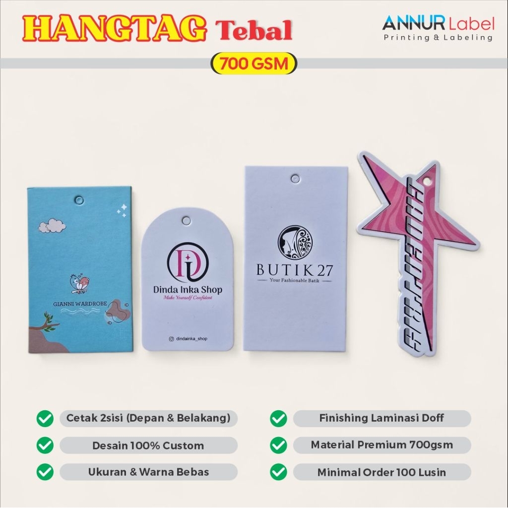 Jual (paket 1,200pcs) Label hangtag baju ketebalan 700gsm cetak 2sisi ...