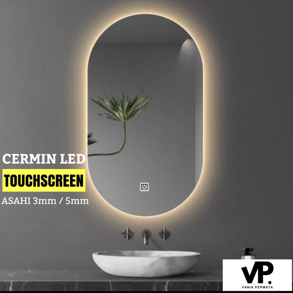 Jual Cermin Oval Led Touch Screen Kamar Mandi Toilet Kaca Asahimas ...