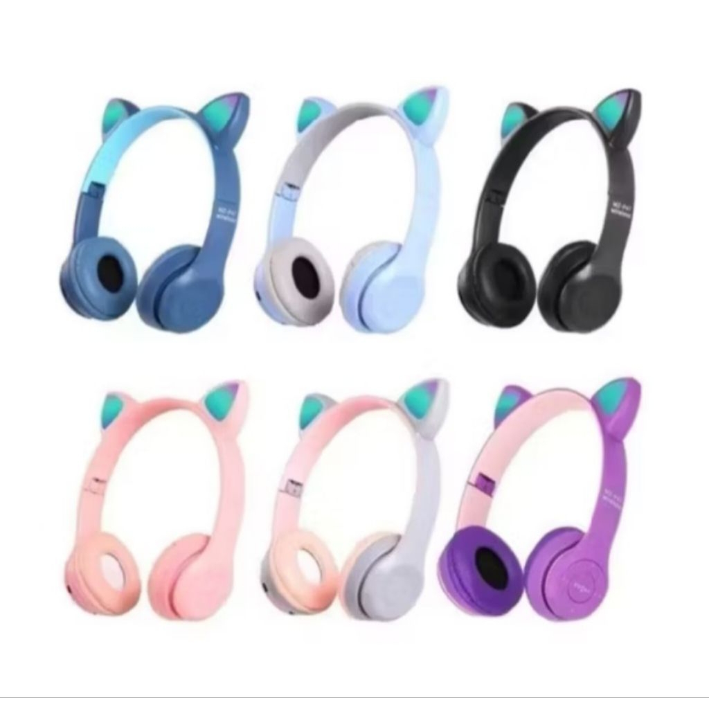 Jual headphone bluetooth super bass kuping kucing cat led | Shopee ...