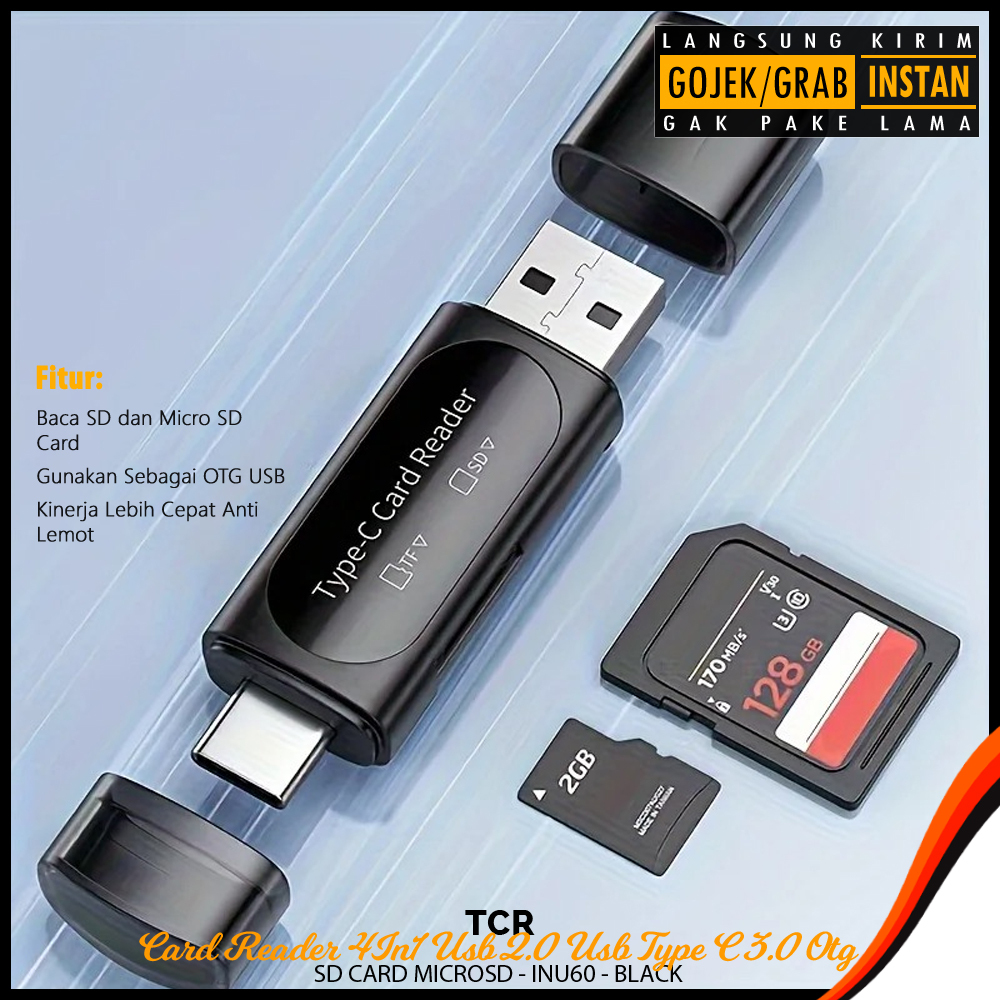 Jual TCR Card Reader 4in1 USB 2.0 USB Type C 3.0 OTG SD Card MicroSD ...