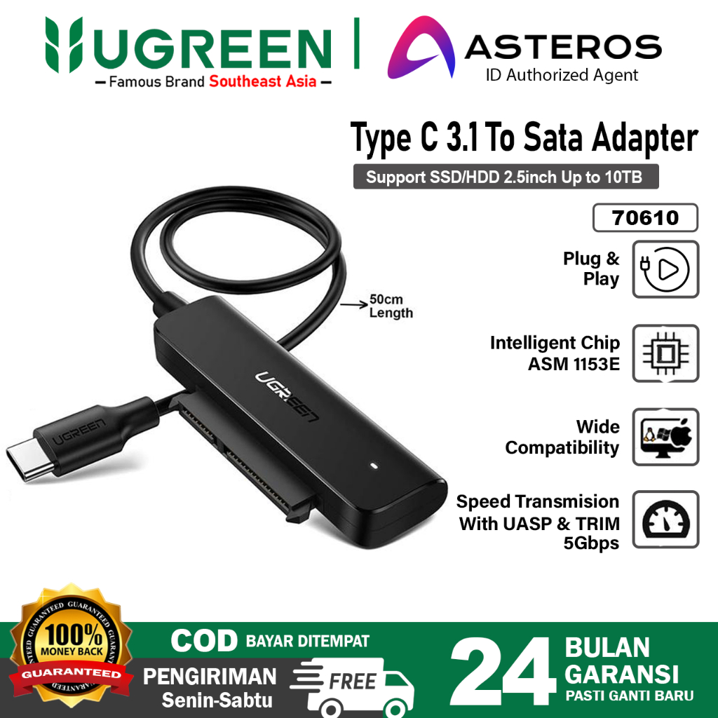 Jual UGREEN Kabel USB C To SATA Adapter HDD SSD 2.5" High Speed 5Gbps 70610 | Shopee Indonesia