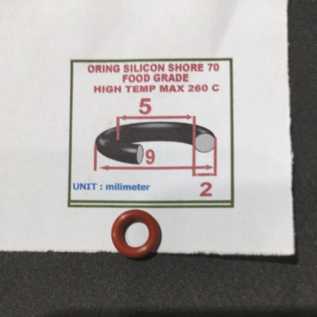 Jual oring silicon 2 x 5 x 9 mm shore 70 max temp 260 food grade ...