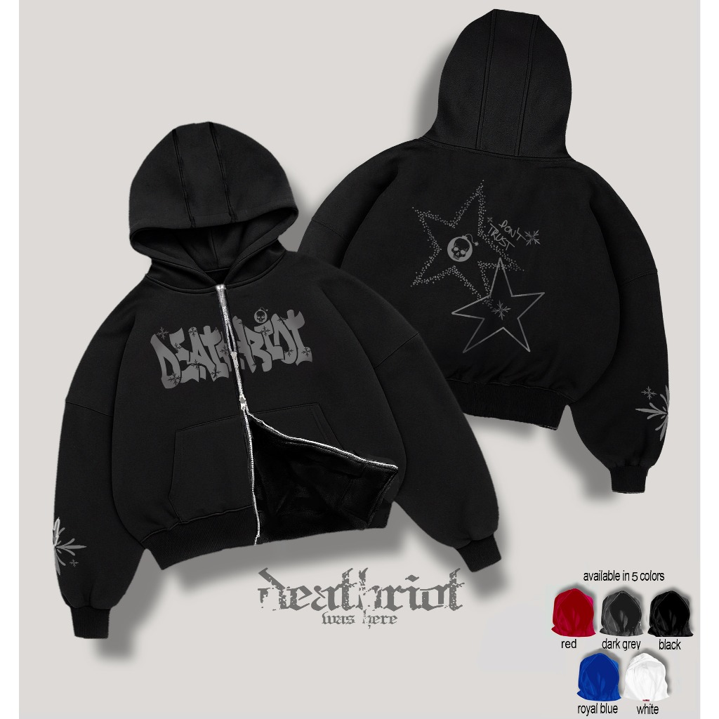 Jual DTRT - JAKET HOODIE DOUBLE ZIPPER BOXY HITAM OVERSIZE SKENA ...