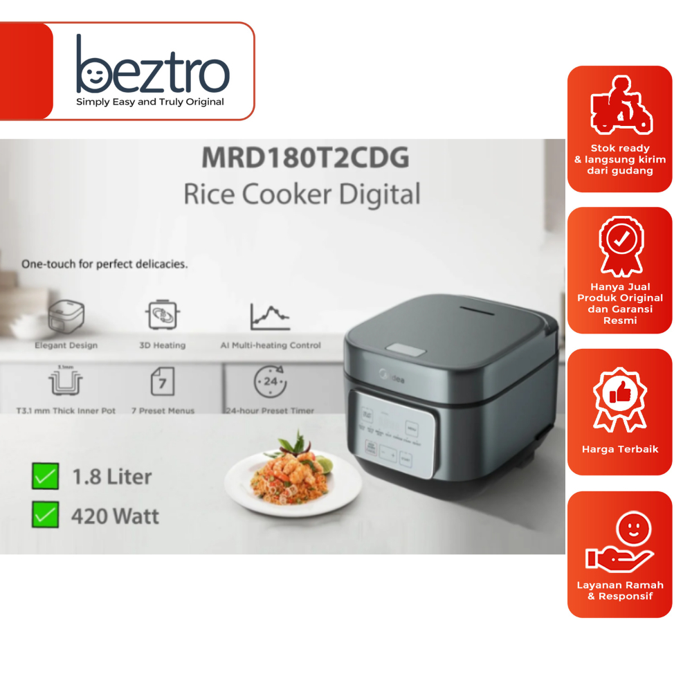 Jual Midea Rice Cooker Digital MRD-180T2-CDG – Magic Com 1.8 Liter | 3D ...