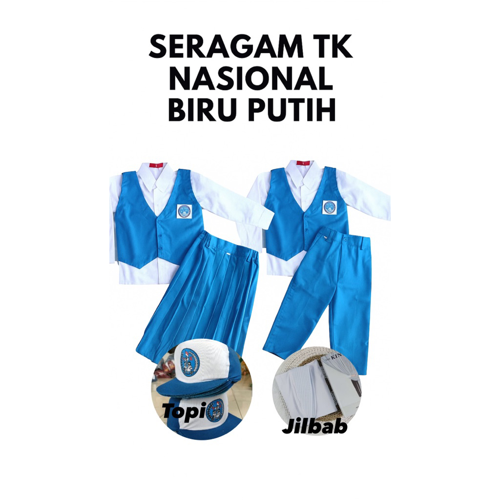 Jual SERAGAM TK NASIONAL BIRU PUTIH PANJANG (INCLUDE TOPI - JILBAB ...
