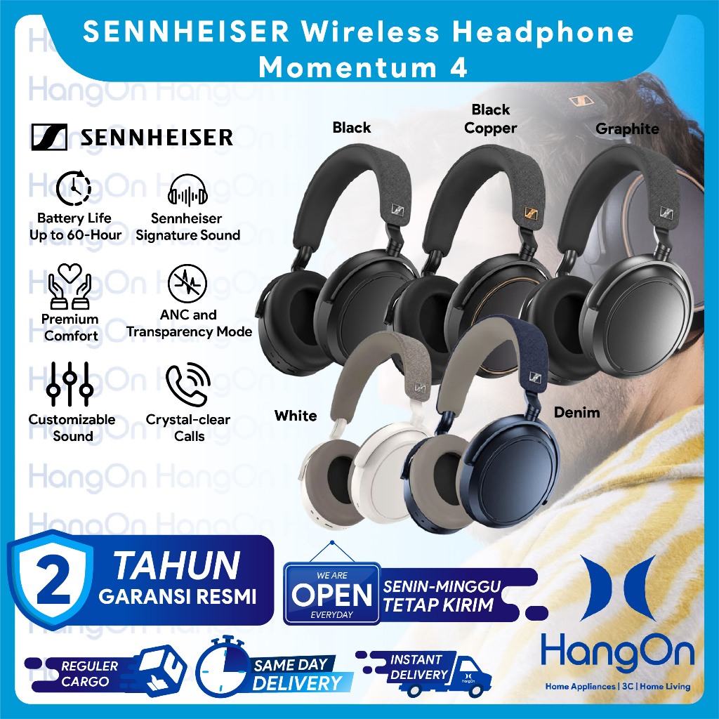 Jual SENNHEISER Momentum 4 Wireless Headphone Tanpa Kabel 60 Hours Runtime Headset with Active ...