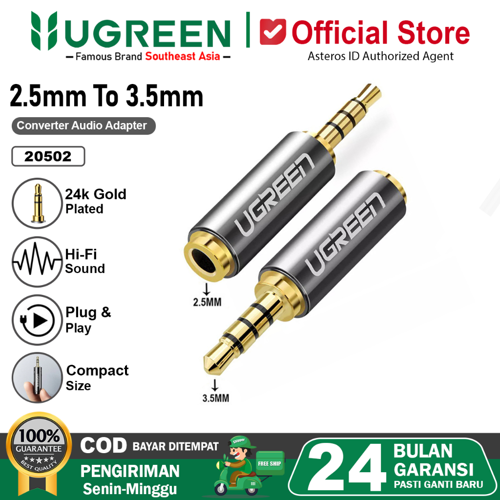 Jual UGREEN Audio Jack 2.5mm Female to 3.5mm Male Adapter Converter HiFi Sound Stereo 20502 ...