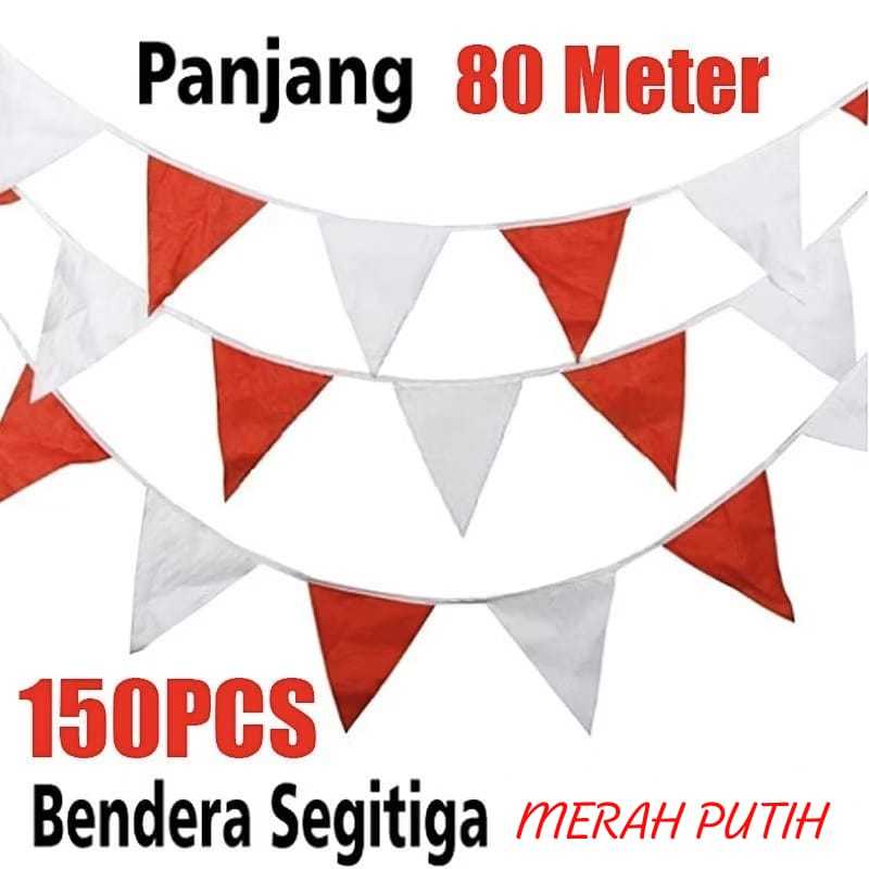 Jual 80 Meter Bendera Kain Warna warni Segitiga Bendera Hias Bunting Flag HUT RI | Shopee Indonesia