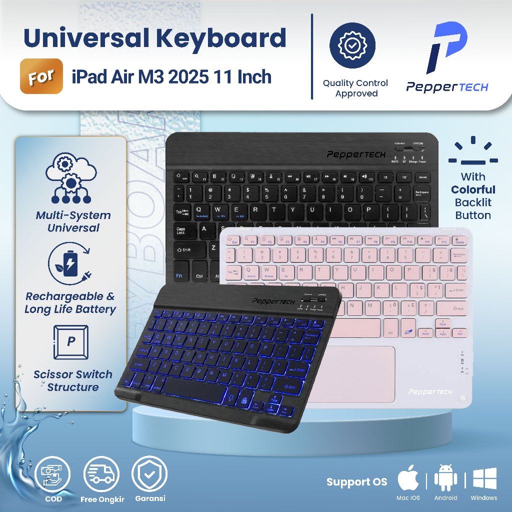 Jual PEPPERTECH - Keyboard Bluetooth Universal for Apple iPad Air 11 2025 M3 11 Inch Wireless ...