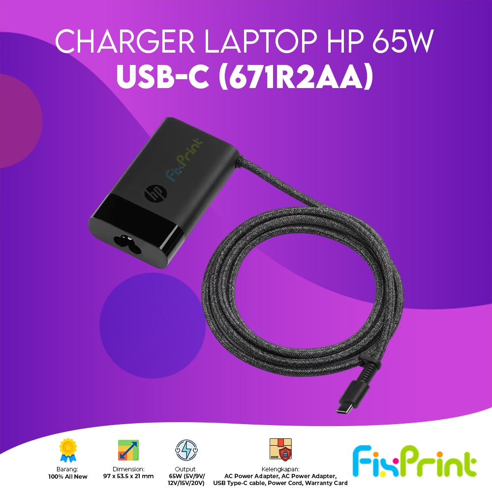 Jual Charger Laptop HP 65W USB-C (671R2AA) Original HP Garansi Resmi ...