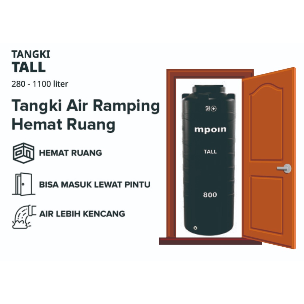 Jual Tangki Toren Ramping Masuk Pintu MPOIN 280 - 1100 Liter Anti Lumut ...