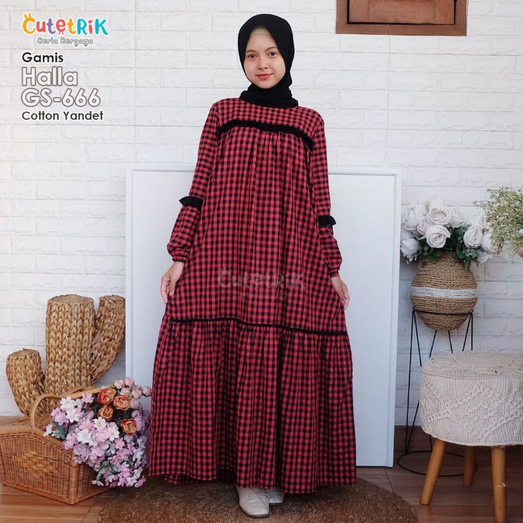 Jual GAMIS KOREAN OOTD TEEN SERIES!! MOTIF KOTAK WARNA MERAH HALLA BY ...