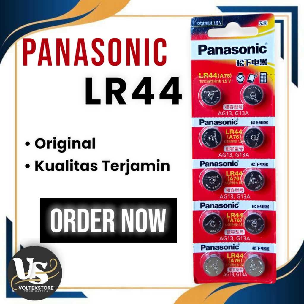 Jual Baterai LR44 Panasonic Original Batre Kancing LR 44 AG13 A76 Alkaline Battery 1,5V | Shopee ...