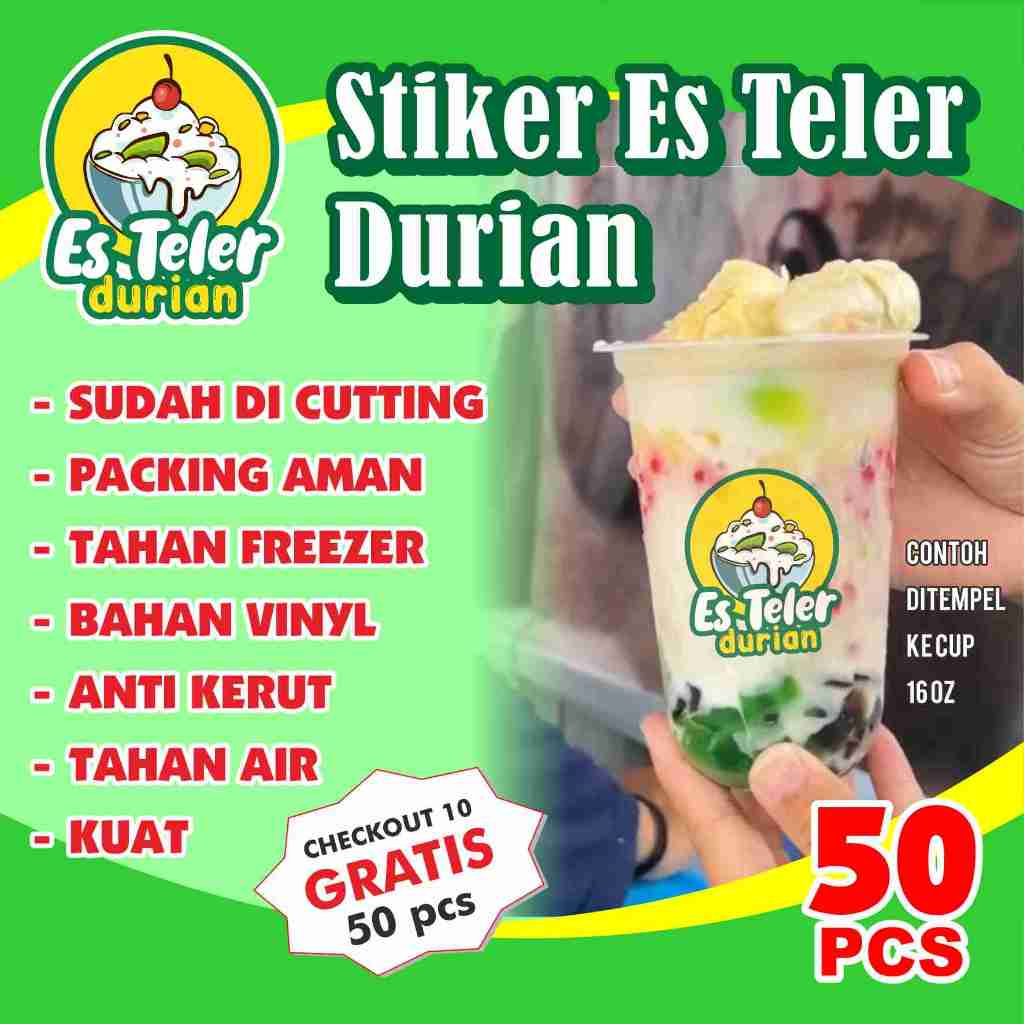 Jual stiker es teler durian label cup botol anti air bahan VINYL 50pcs ...