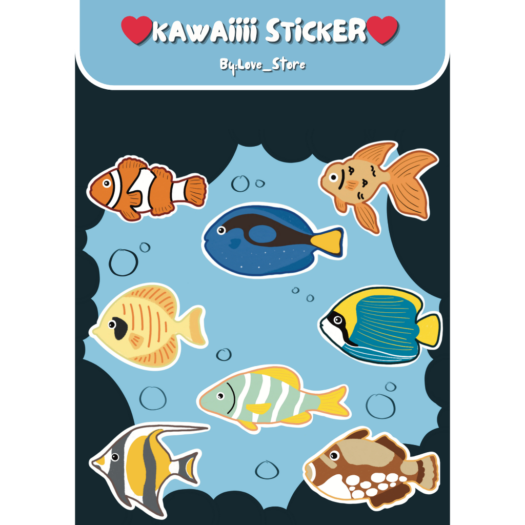 Jual Kawaiii Sticker Fish Theme - Printable Sticker Template (Siap ...
