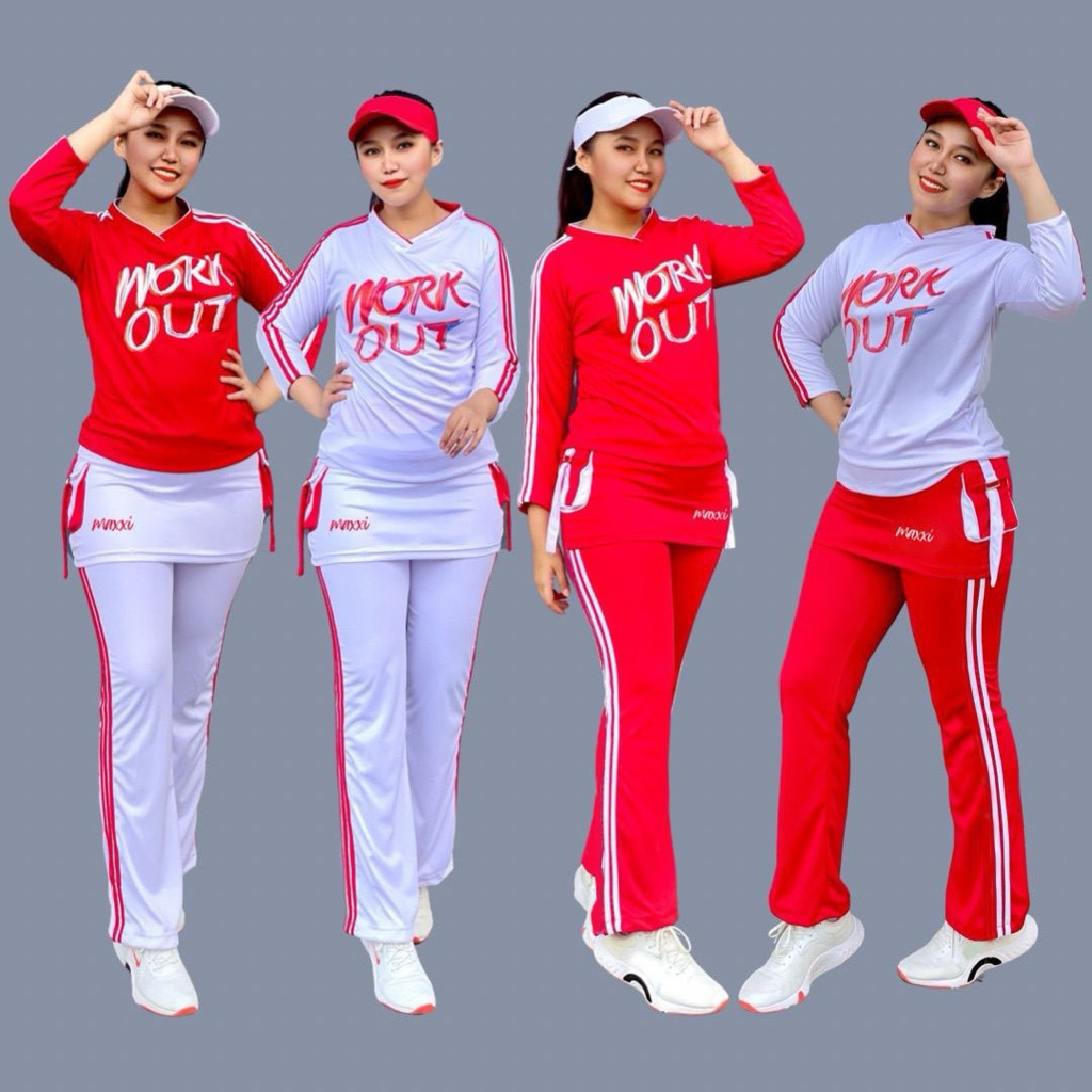 Jual PO(PRE ORDER) SETELAN!!!Baju Senam Merah Putih Rok Workout Panjang ...