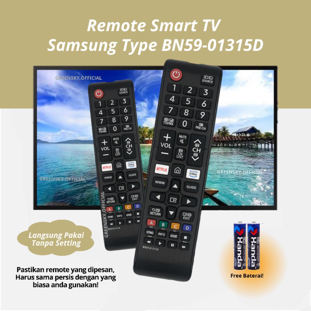 Jual Remote Smart TV Samsung, LCD LED NETFLIX Tipe BN59-01315D (Free ...