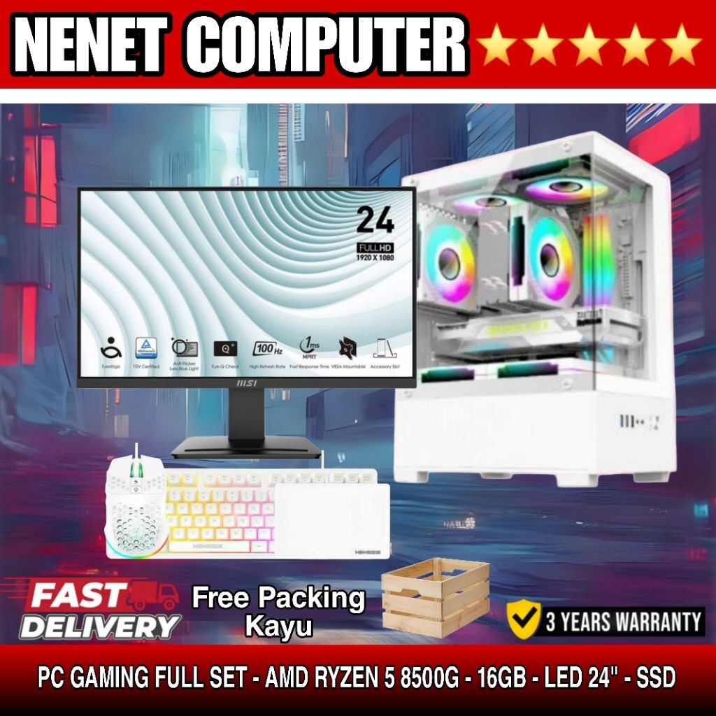 Jual PC Gaming FULL SET - Ryzen 5 8500G | Radeon 740M | 16GB | LED 24 ...