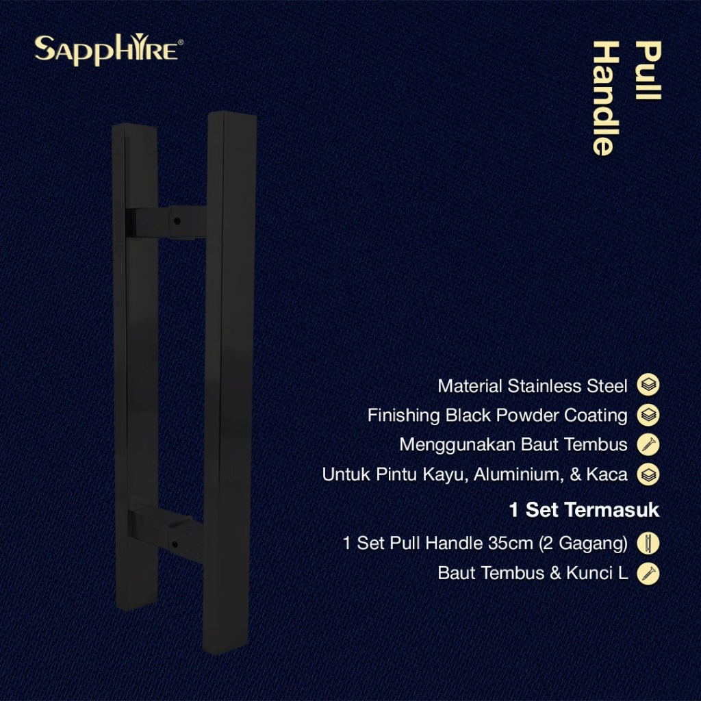 Jual Sapphire Pull Handle Baut Tembus Stainless Black 35cm Gagang Tarik ...