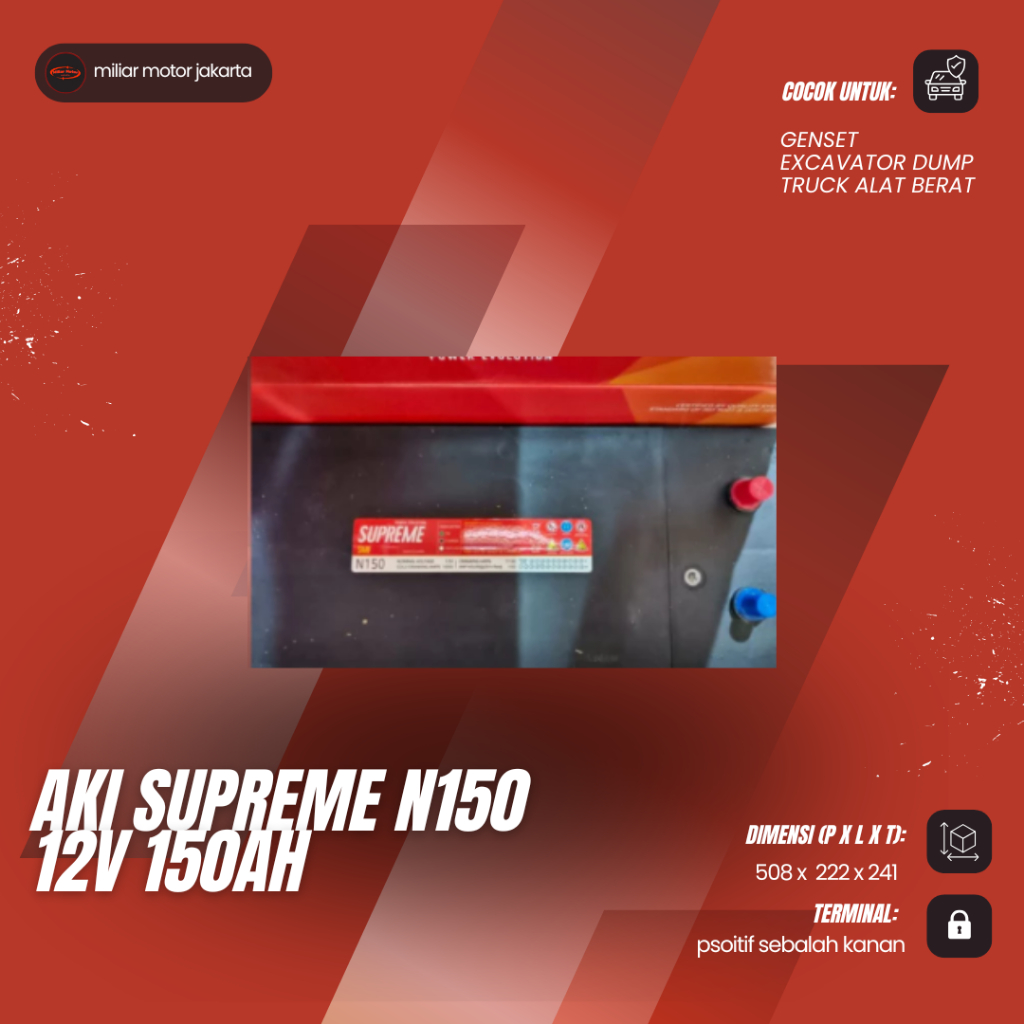 Jual Aki Supreme N150 12V 150Ah Genset Excavator Dump Truck Alat Berat | Shopee Indonesia