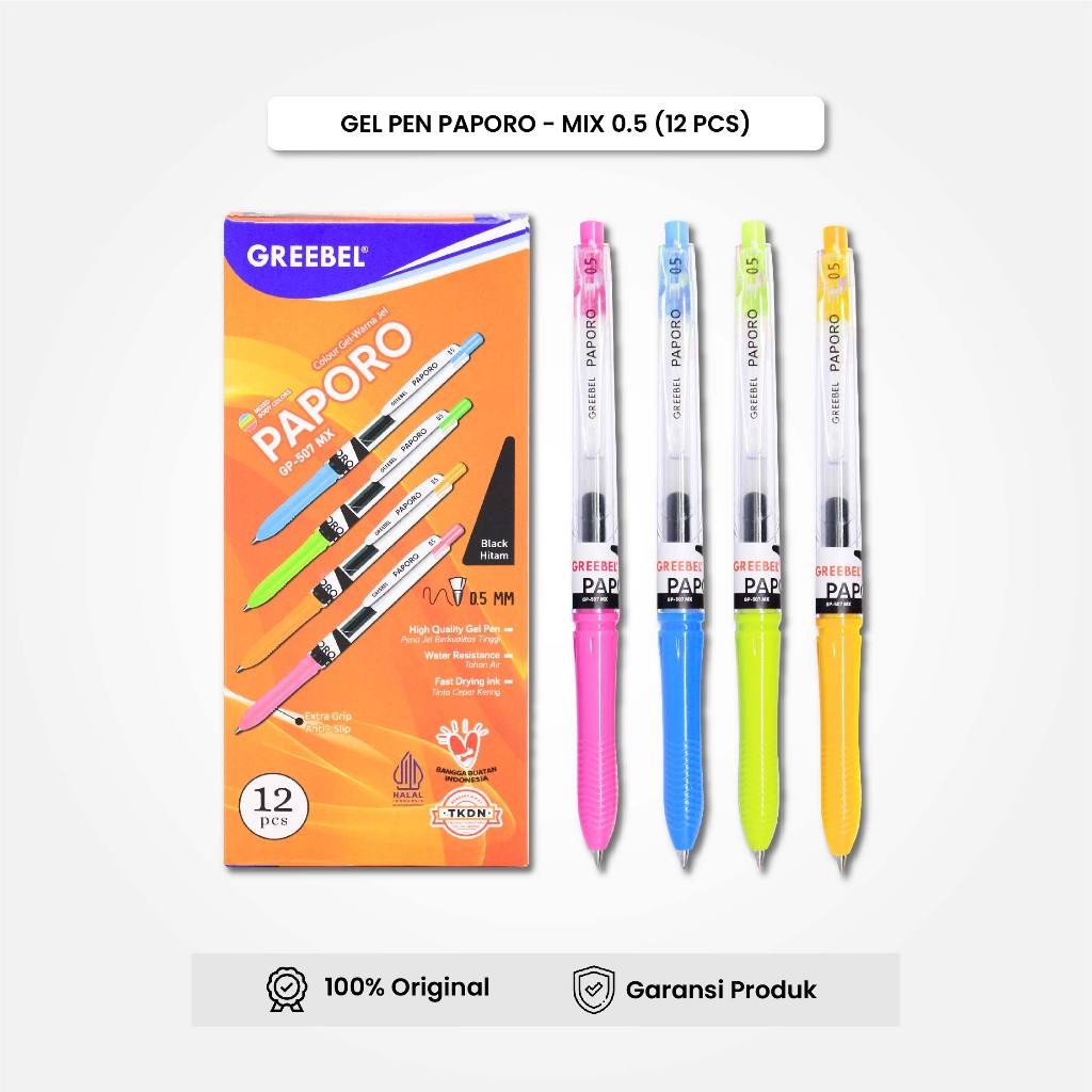 Jual GREEBEL Gel Pen Pulpen GP-507 Paporo MX 0.5 (12PCS/SET) / Ballpen ...