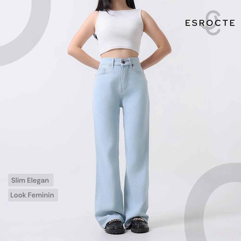 Jual ESROCTE Asha Pants | Celana Cutbray Jeans High-Waist Wanita –Biru ...