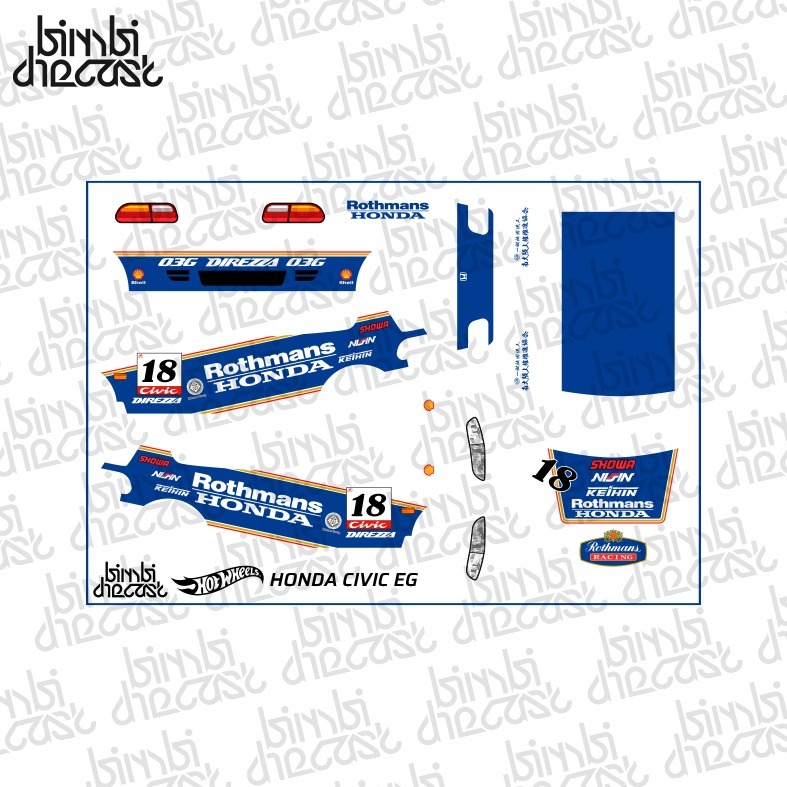 Jual Decal Hotwheels Honda Civic EG Rothmans Honda Transparan | Shopee ...