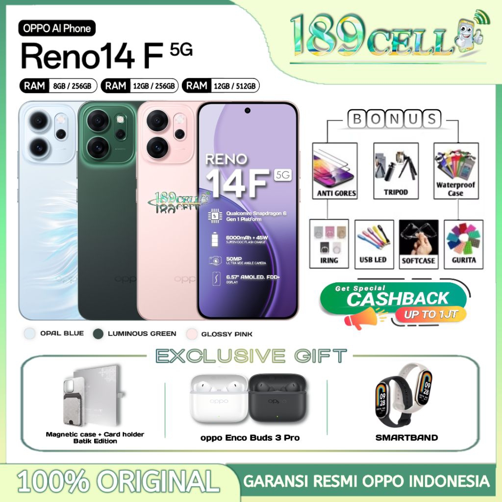 Jual OPPO RENO14 F 5G [8/256GB] [12/256GB] [12/512GB] - Snapdragon 6 Gen1, 6000mAh & 45W - Reno ...