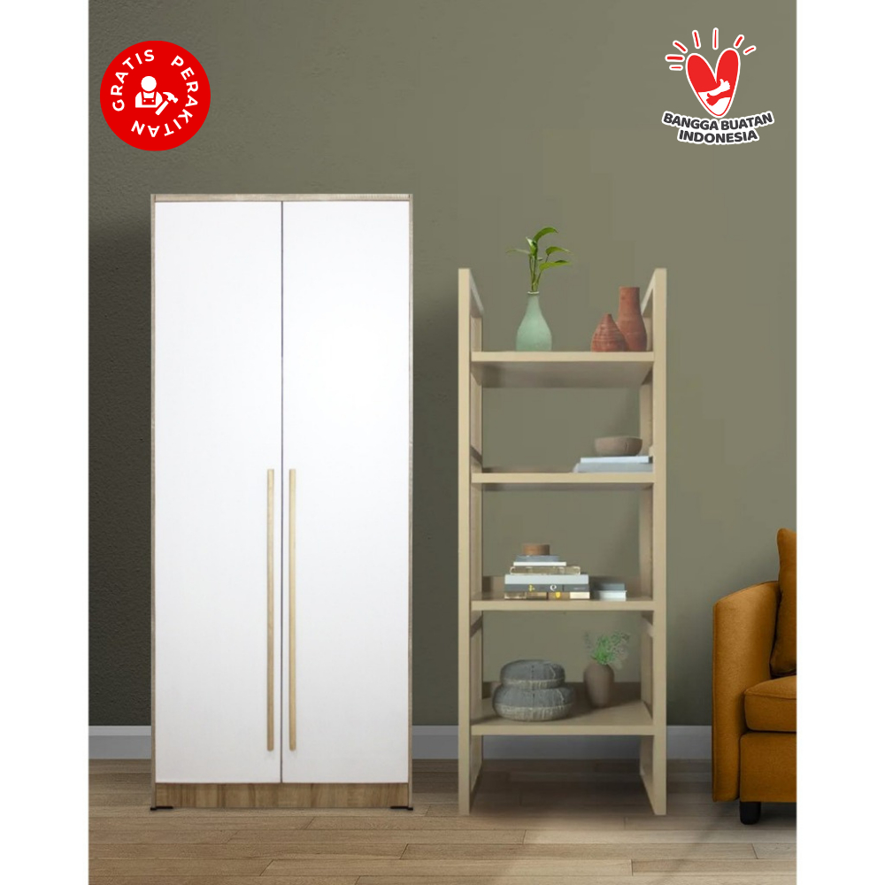 Jual Harvest Furniture Paket Lemari Japandi + Rak Buku Estetik ...