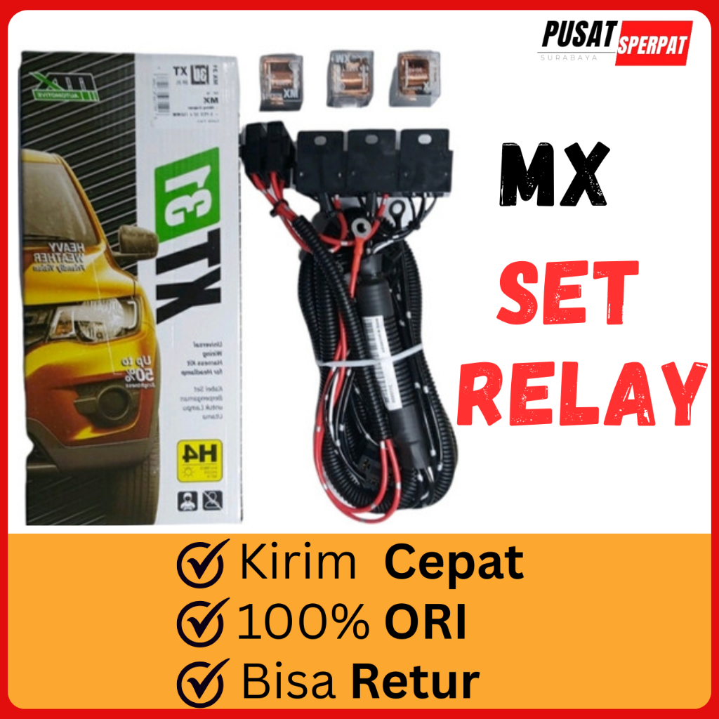 Jual MX - MX kabel relay set H4 12V, 2/3 relay, untuk 2 lampu utama ...