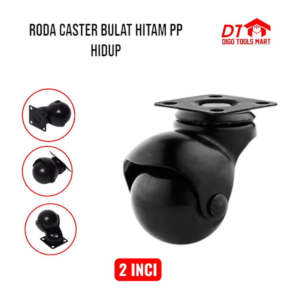 Jual Roda Caster Bulat Hitam PP Polypropilene Hitam Plat Full Black ...