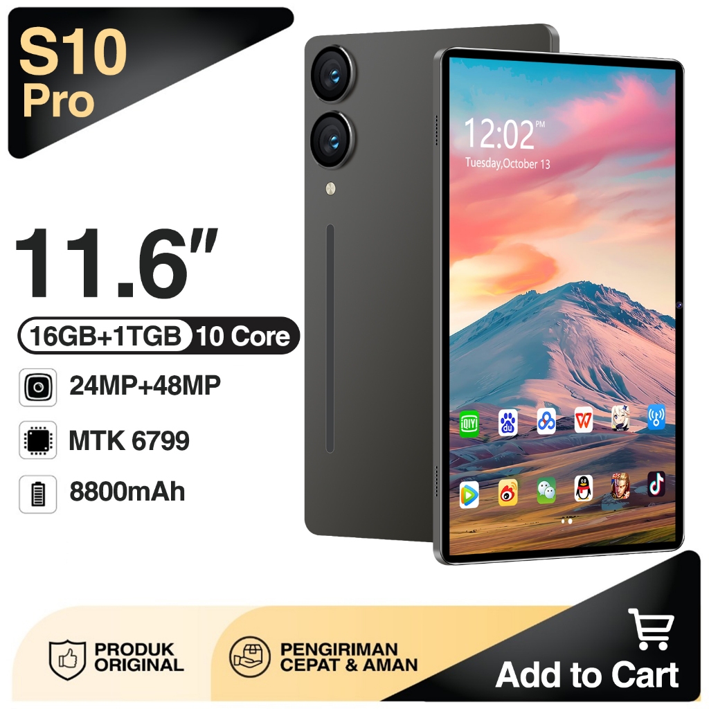 Jual Tablet S10 Pro（16GB + 1024GB）11.6 Inch Layar Penuh untuk Belajar ...