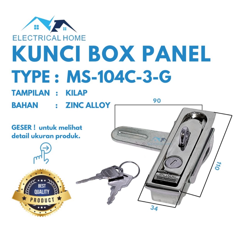 Jual Kunci Box Panel MS-104C-3-G Mengkilap (110mm) | Shopee Indonesia