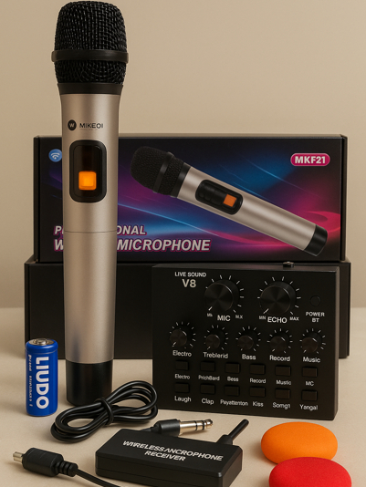 Jual Mic Wireless + Sound Card V8 Terbaru 2024 | Mikrofon Wireless ...