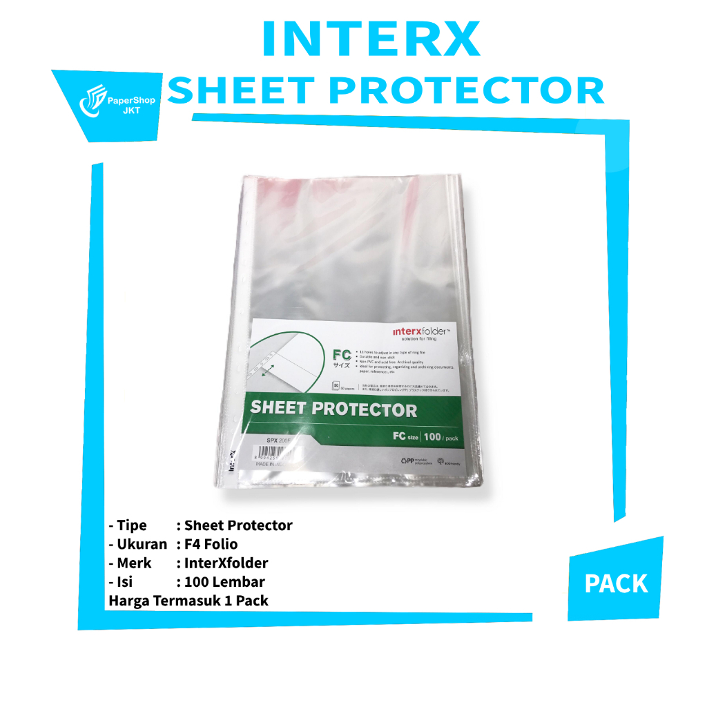 Jual InterXFolder - Sheet Protector Folio F4 Isi 100 Lembar PP Pocket ...