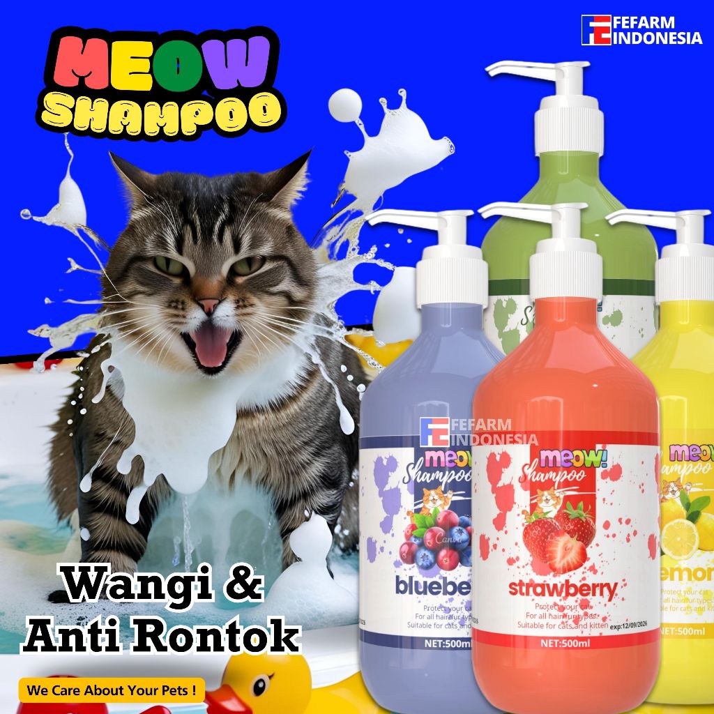 Jual MEOW SHAMPOO KUCING 500ML Apel Strawberry Lemon Blueberry Awet ...