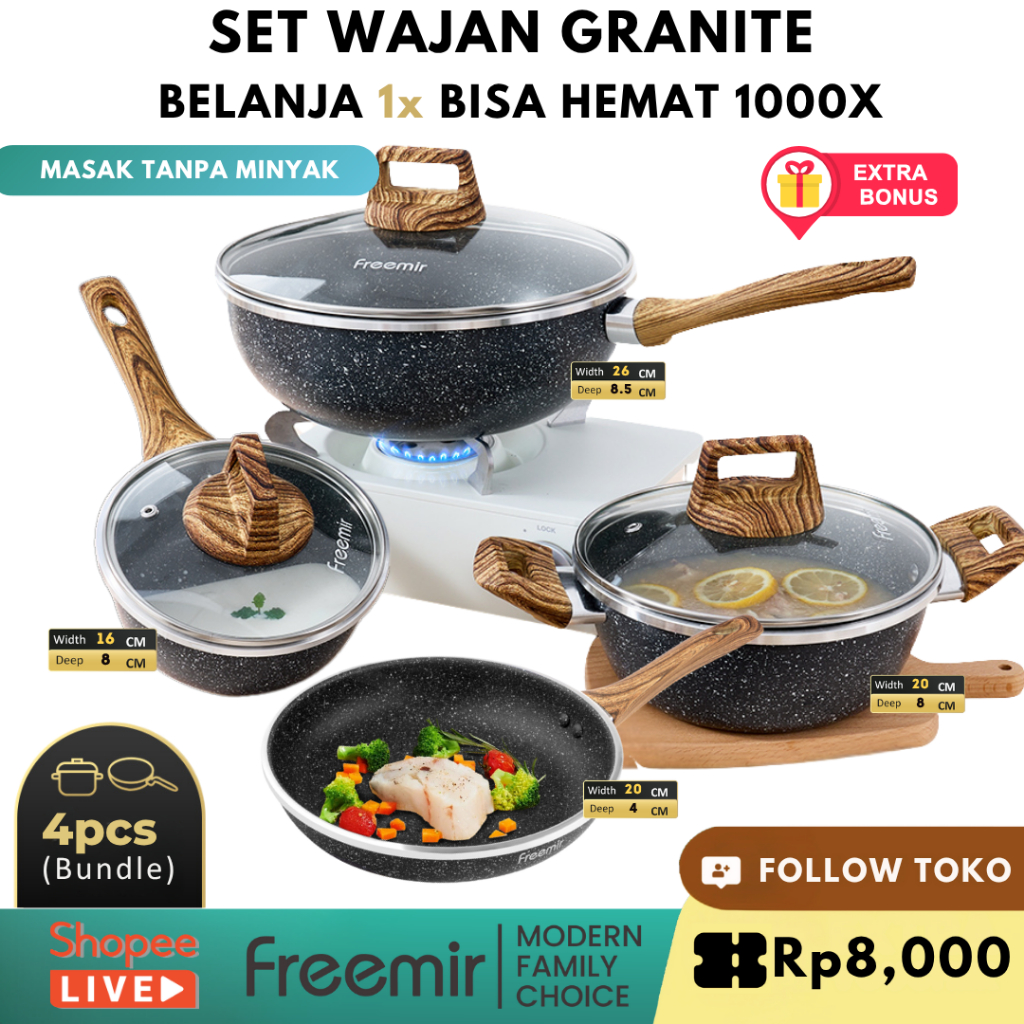 Jual free Hadiah Original freemir Wajan Set Panci Granite 26/20/20/16Cm ...