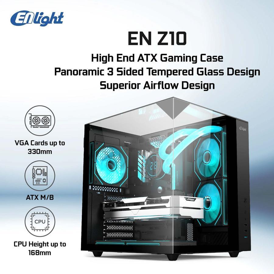 Jual ENLIGHT EN Z10 PANORAMIC CASE ATX MID TOWER TG | BLACK + 3 FAN RGB ...