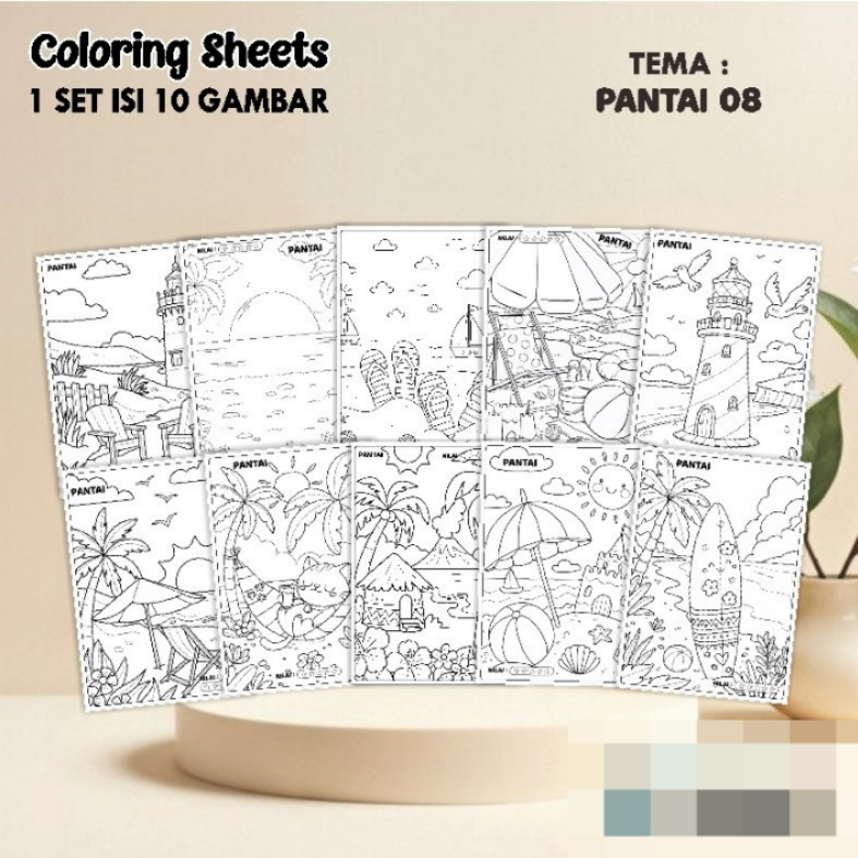 Jual KERTAS GAMBAR MEWARNAI TEMA PANTAI A4 ISI 10 LEMBAR - COLORING ...