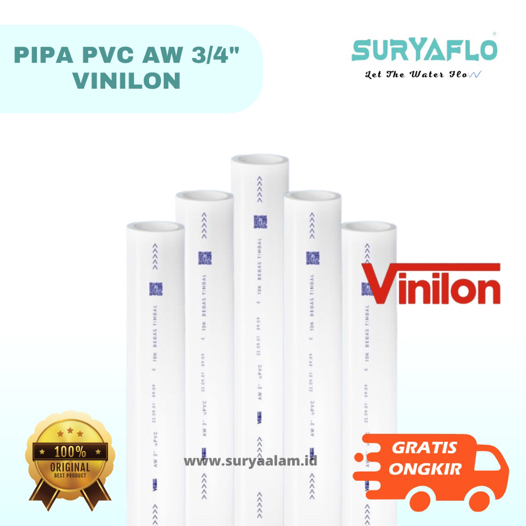 Jual PIPA PVC AW 3/4" VINILON | STANDART | 4 METER | Shopee Indonesia