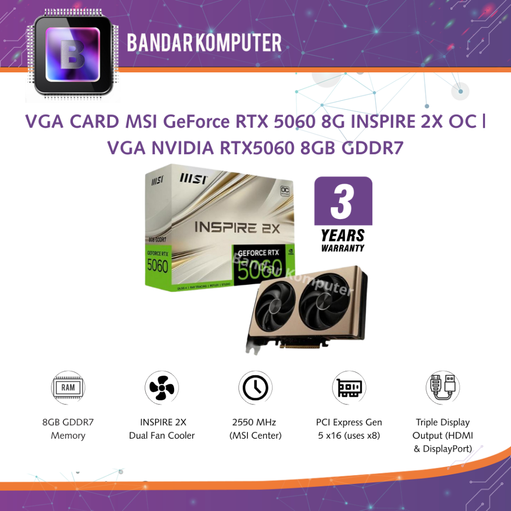 Jual VGA CARD MSI GeForce RTX 5060 8G INSPIRE 2X OC | VGA NVIDIA ...