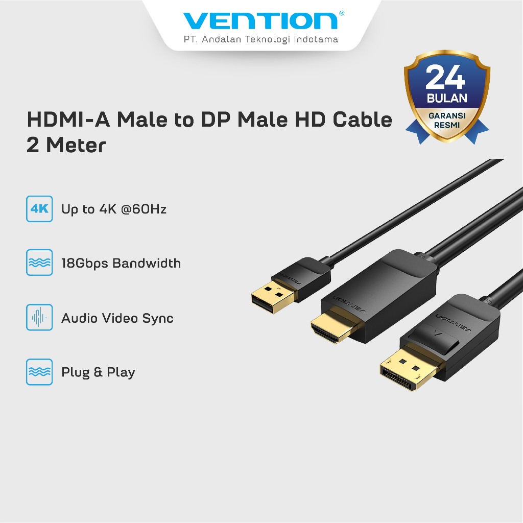 Jual Vention Kabel HDMI 2.0 A to DP DisplayPort Adapter Male to Male ...