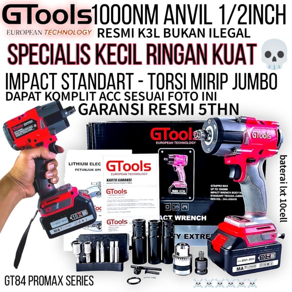 Jual RAJA impact wrench 1000nm gtools gt84 promax body kecil tenaga ...
