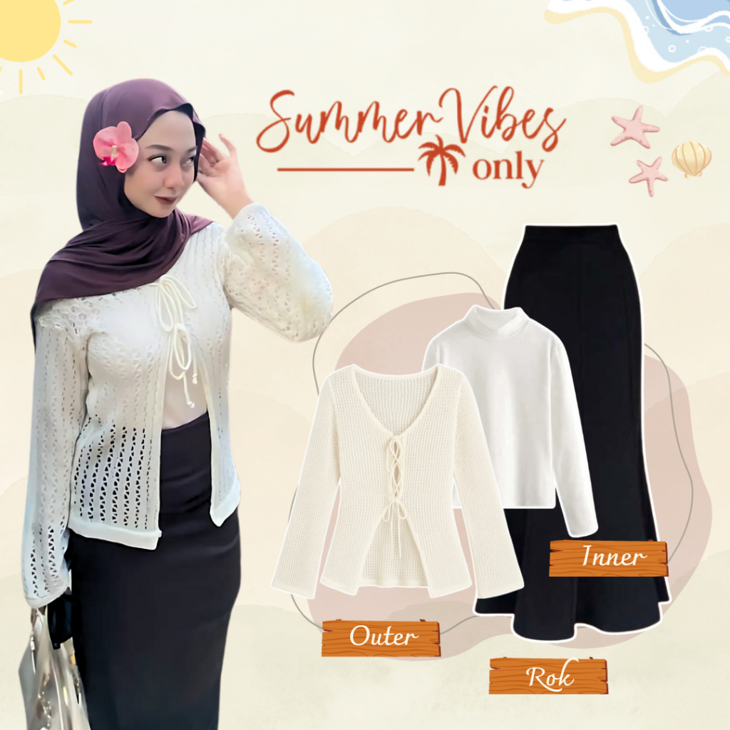Jual One Set Soft Elegant (Outer Rajut + Inner Putih + Rok Duyung ...