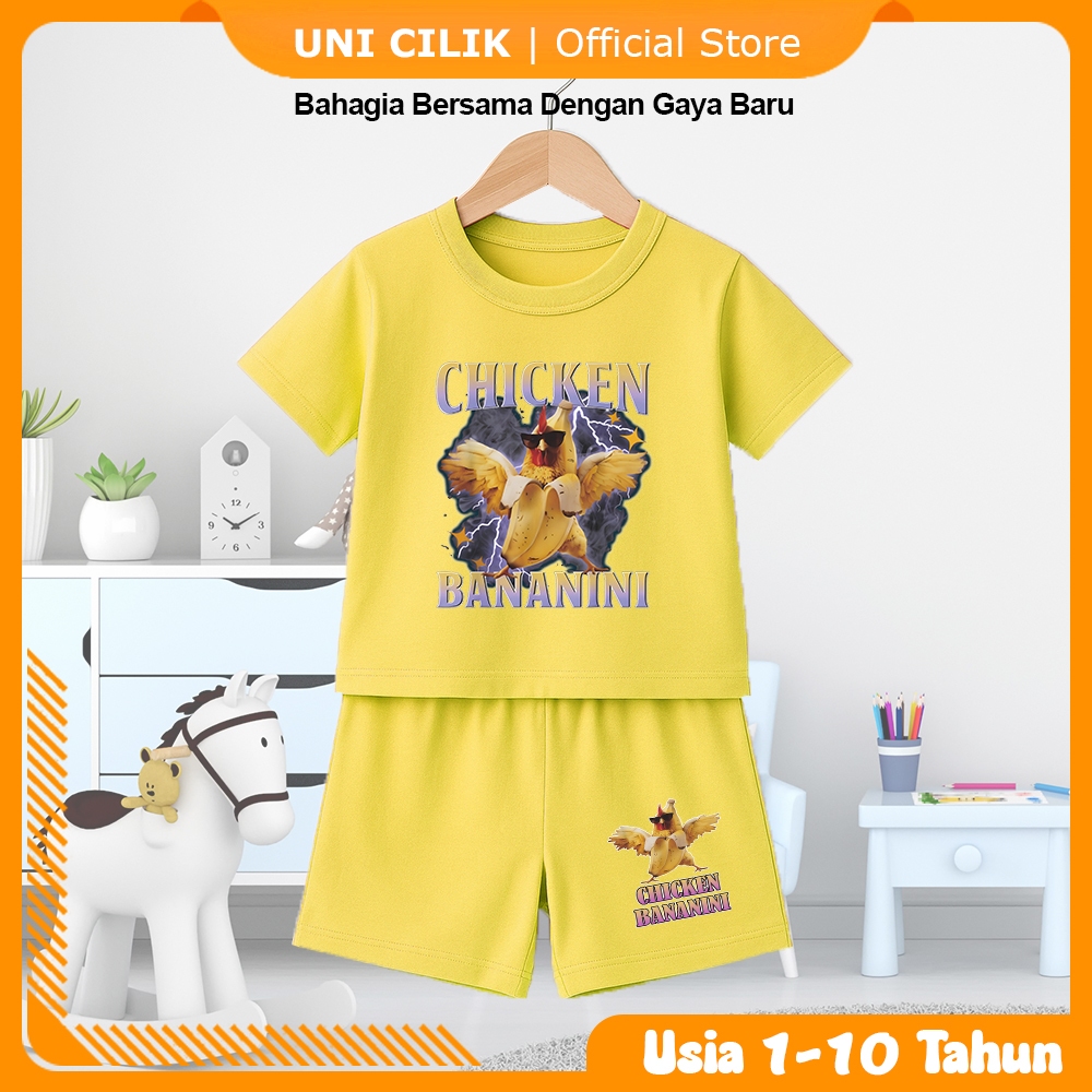 Jual Baju Tidur Chicken Bananini Setelan Pendek Anak Cewek dan Cowok usia 1-10Tahun One-Set 1842 ...