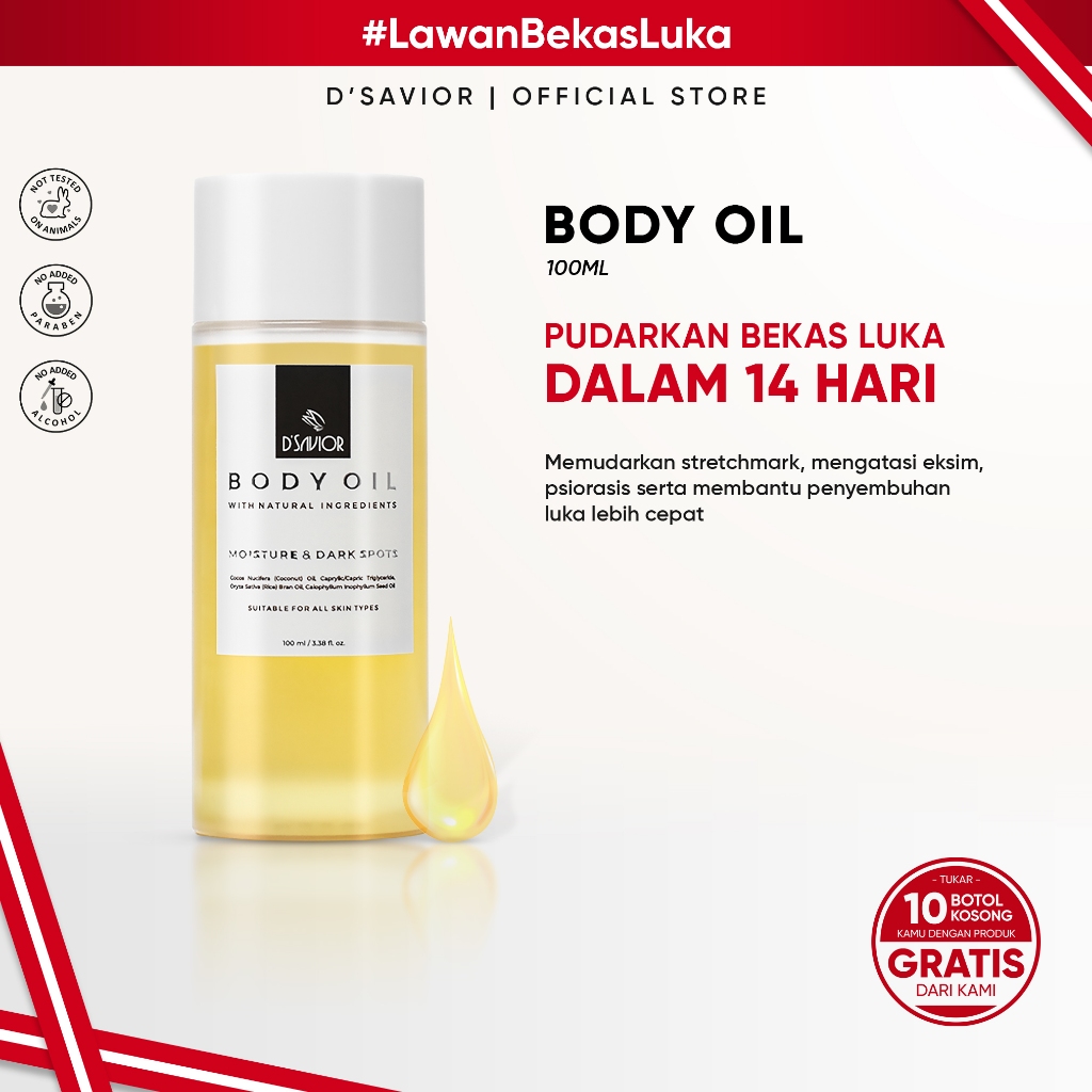 Jual [NEW SIZE] D’SAVIOR Body Oil 100ml | Penghilang Bekas Luka, Eksim ...
