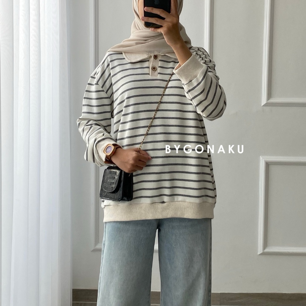 Jual [GONAKU] Pixie Polo Stripes | Kaos Kancing | Polo Shirt | Kaos ...
